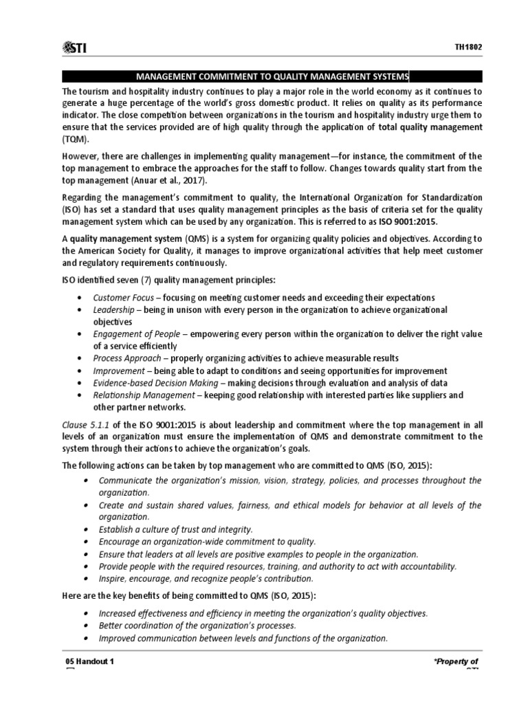 QSTM05 Handout 1-MIDTERM | PDF | Quality Management | Quality ...
