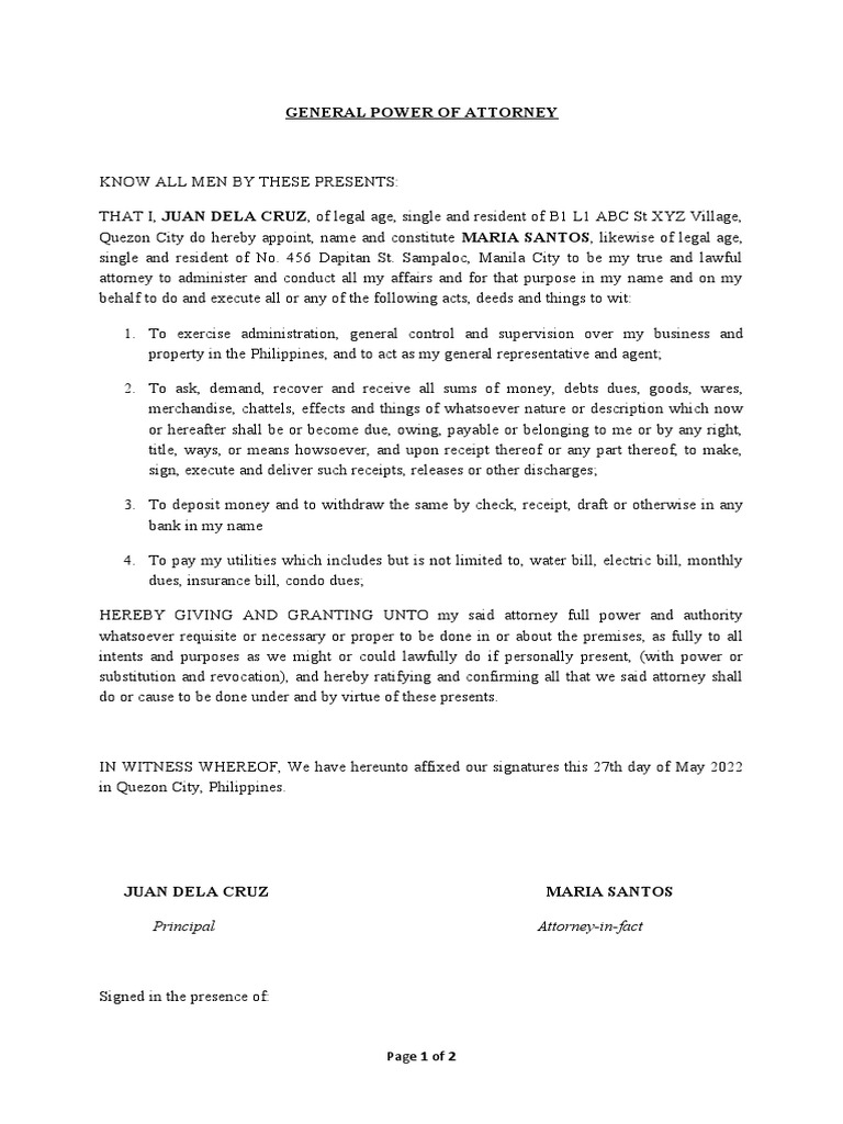 General Power of Attorney Document | PDF | Power Of Attorney | Civil ...