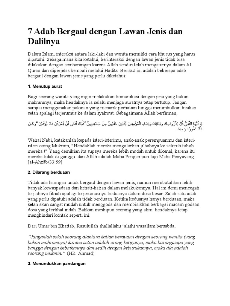 7 Adab Bergaul Dengan Lawan Jenis Dan Dalilnya | PDF