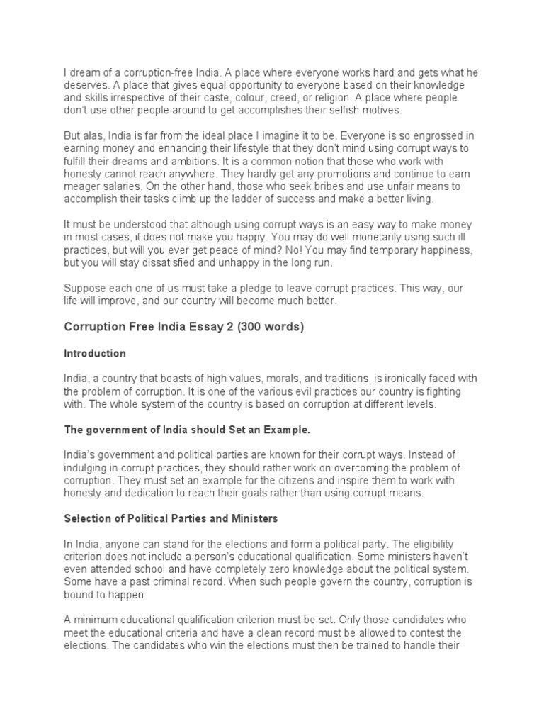 Essay On Corruption-Free India | PDF | Bribery | Political Corruption