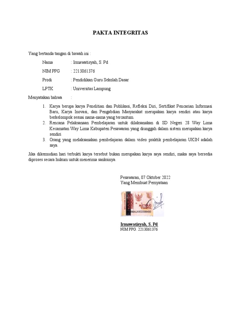 Pakta Integritas Ukin | PDF