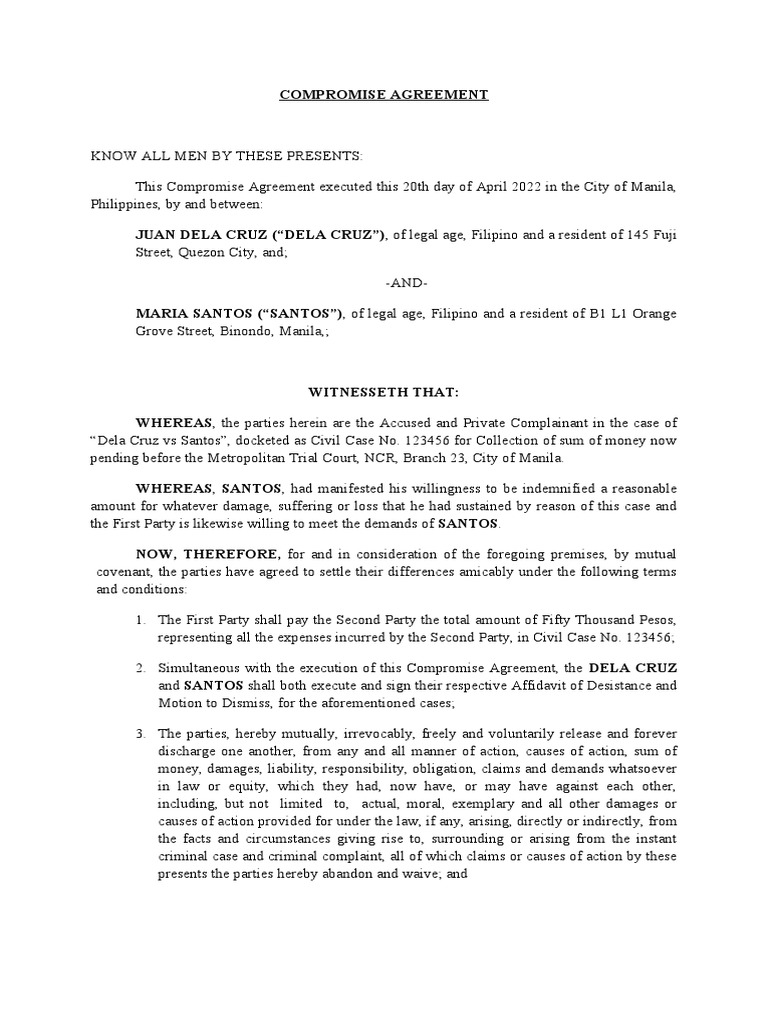 Settling Differences Through Compromise: An Agreement to Resolve Legal ... Settling Differences Through Compromise: An Agreement to Resolve Legal ...