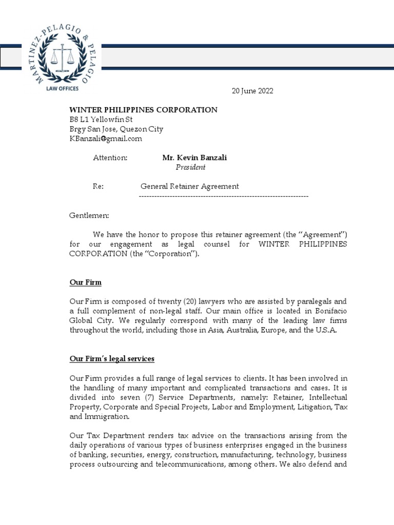 7 - Retainer Agreement | PDF | Lawyer | Practice Of Law