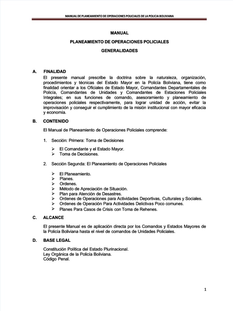 PDF Manual Planeamiento de Operaciones Policiales Generalidades Compress | PDF | Planificación ...