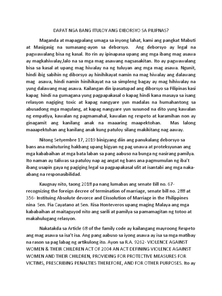 Dapat Nga Bang Ituloy Ang Diborsyo Sa Pilipnas | PDF