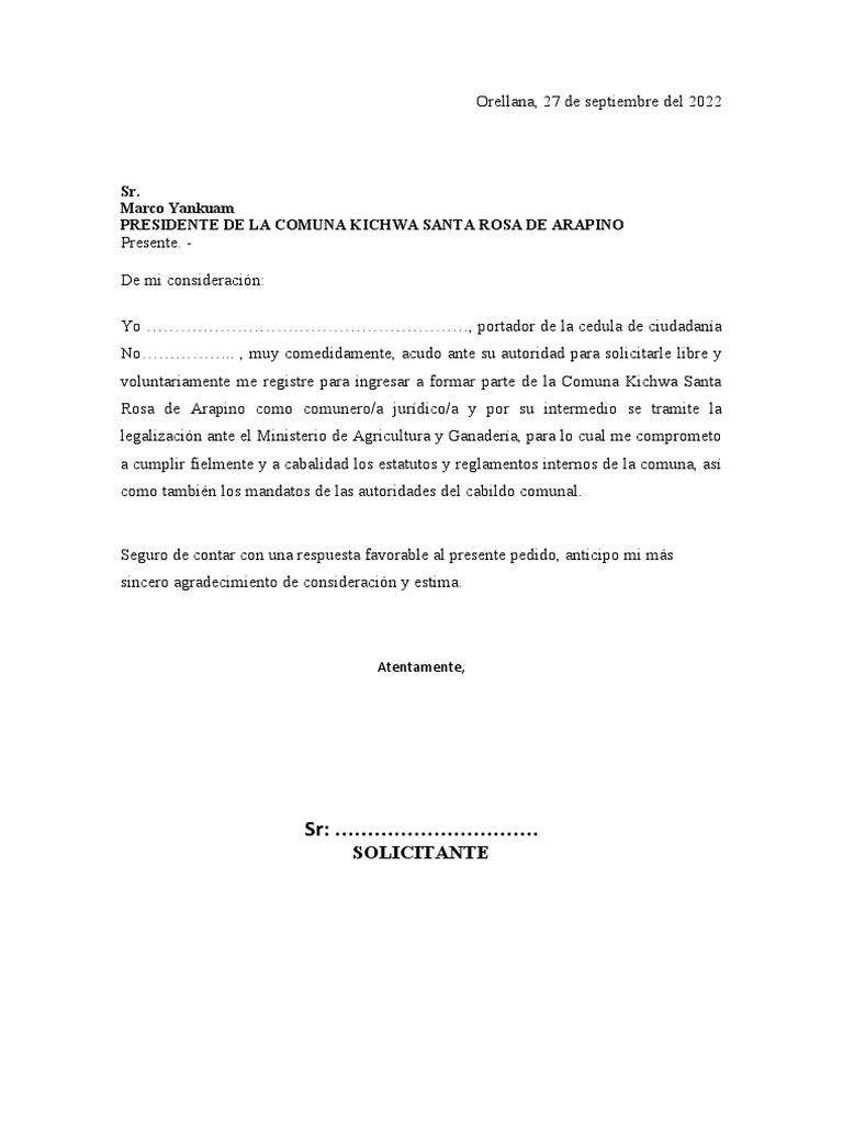 Modelo de Solicitud para Ser Comunero Juridico | PDF