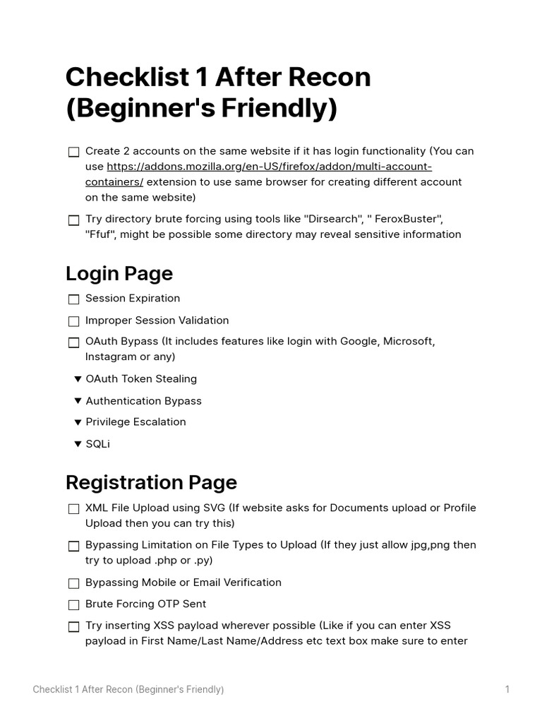 Checklist 1 After Recon | PDF | Websites | Secure Communication