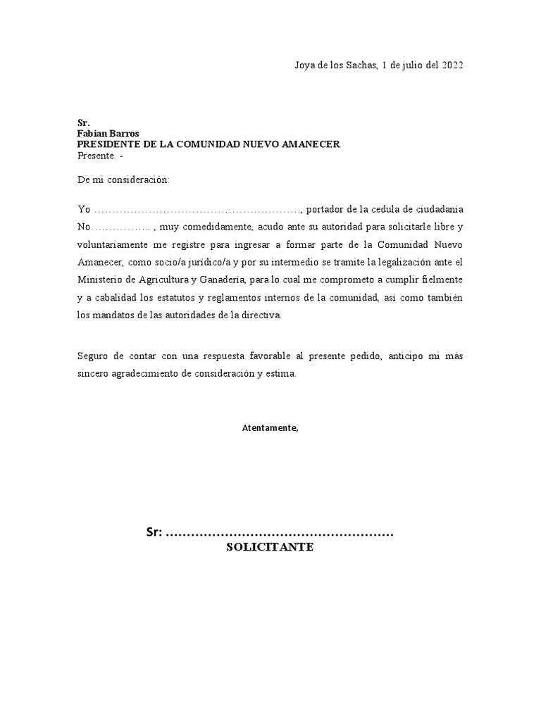 Modelo de Solicitud para Ser Socio de Una Asociacion | PDF