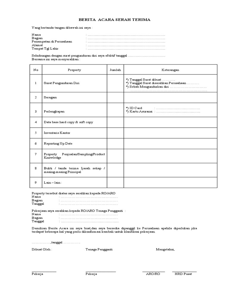 Format Berita Acara Serah Terima | PDF