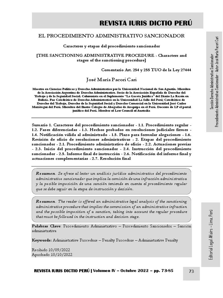 El Procedimiento Administrativo Sancionador - Caracteres y Etapas - Autor José María Pacori Cari ...