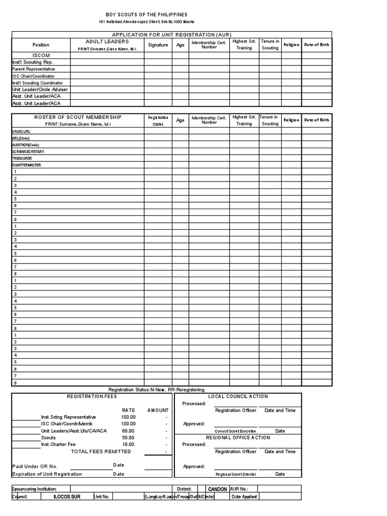 BSP Isc Aur Form Old Format Excel | PDF | Girl Guiding And Girl Scouting | Scouting And Guiding