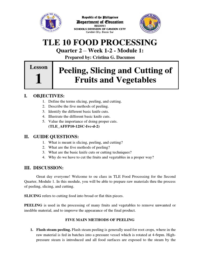 TLE 10-Food Processing - Q2 - W1-2 - M1 - LDS - Cutting-Slicing-And ...