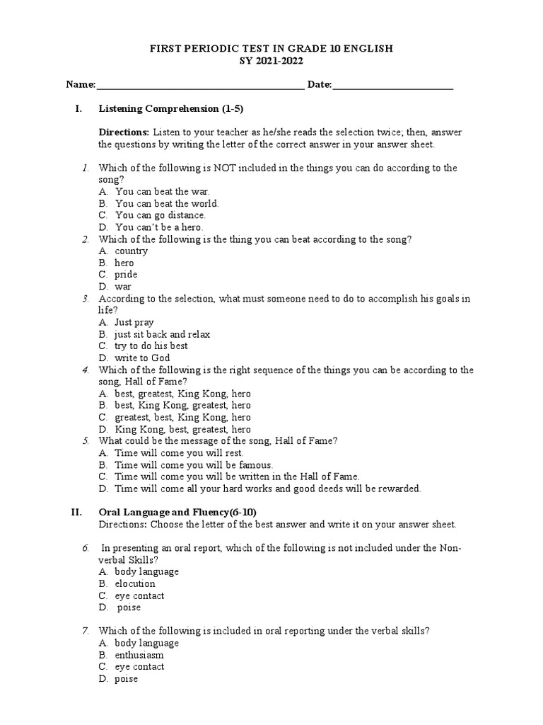 Grade 10 English First Periodic Test | PDF | Hades | Persephone