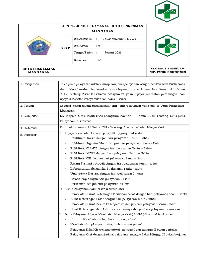 SOP Jenis-Jenis Pelayanan | PDF