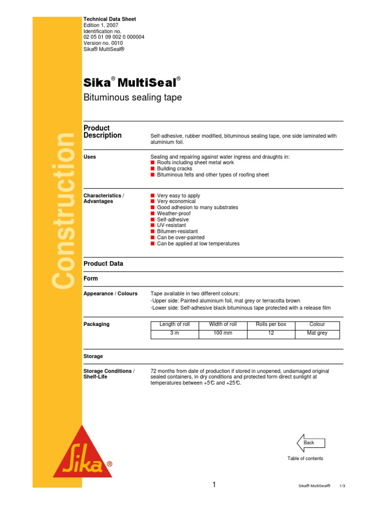 Sika Multiseal Pds | PDF | Materials | Chemistry