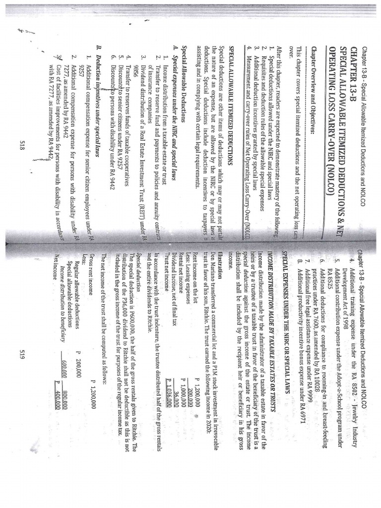 Chapter 13 B. Special Allowable Itemized Deductions and NOLCO | PDF