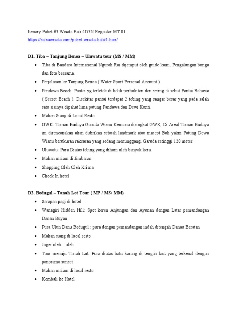 Paket Wisata Bali 4D3N Termasuk Tiket | PDF