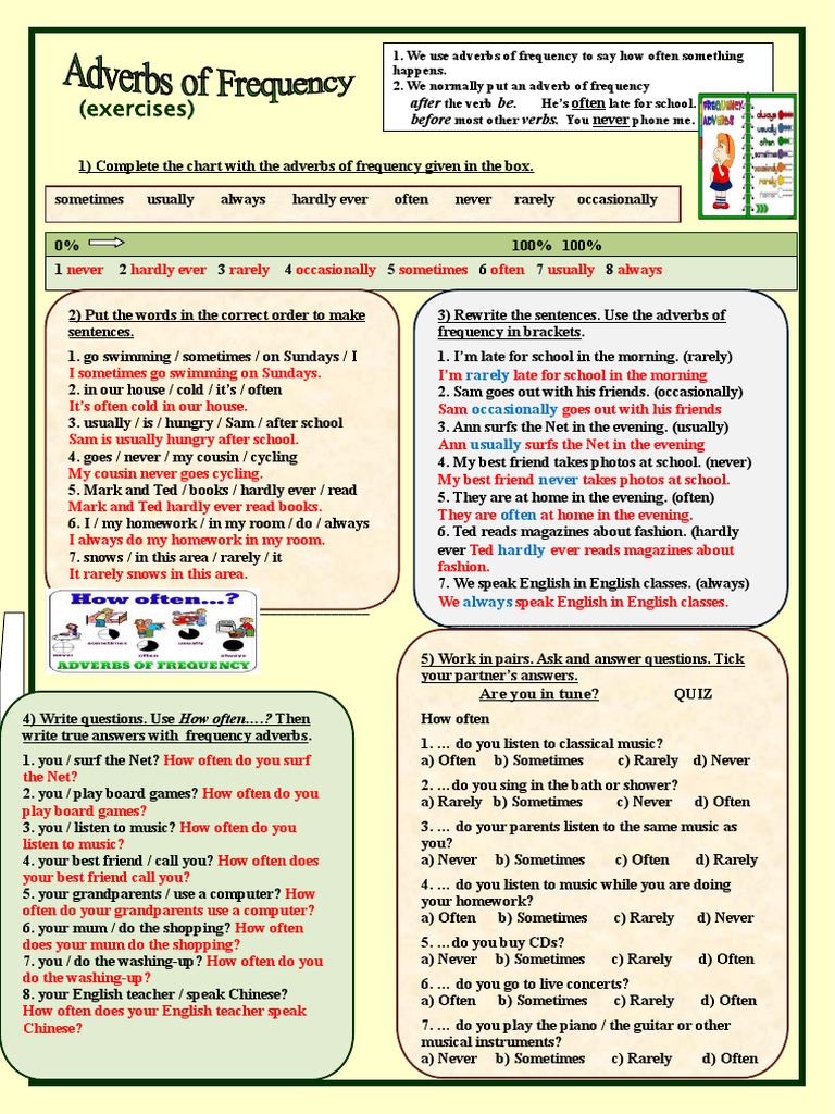Adverbs of Frequency Exercises | PDF | Adverb | Languages
