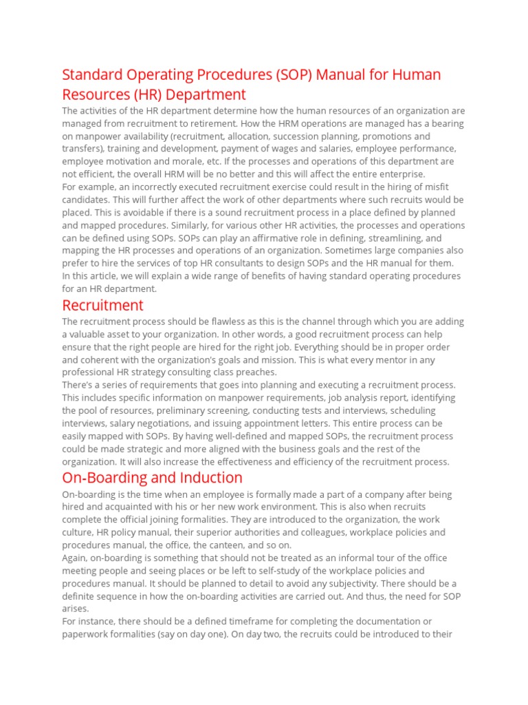 Sop Human Resource | PDF | Human Resource Management | Recruitment