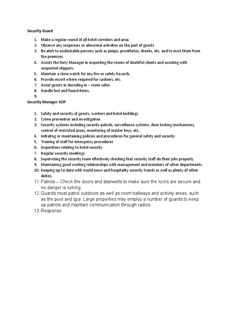 SOP Security Department | PDF