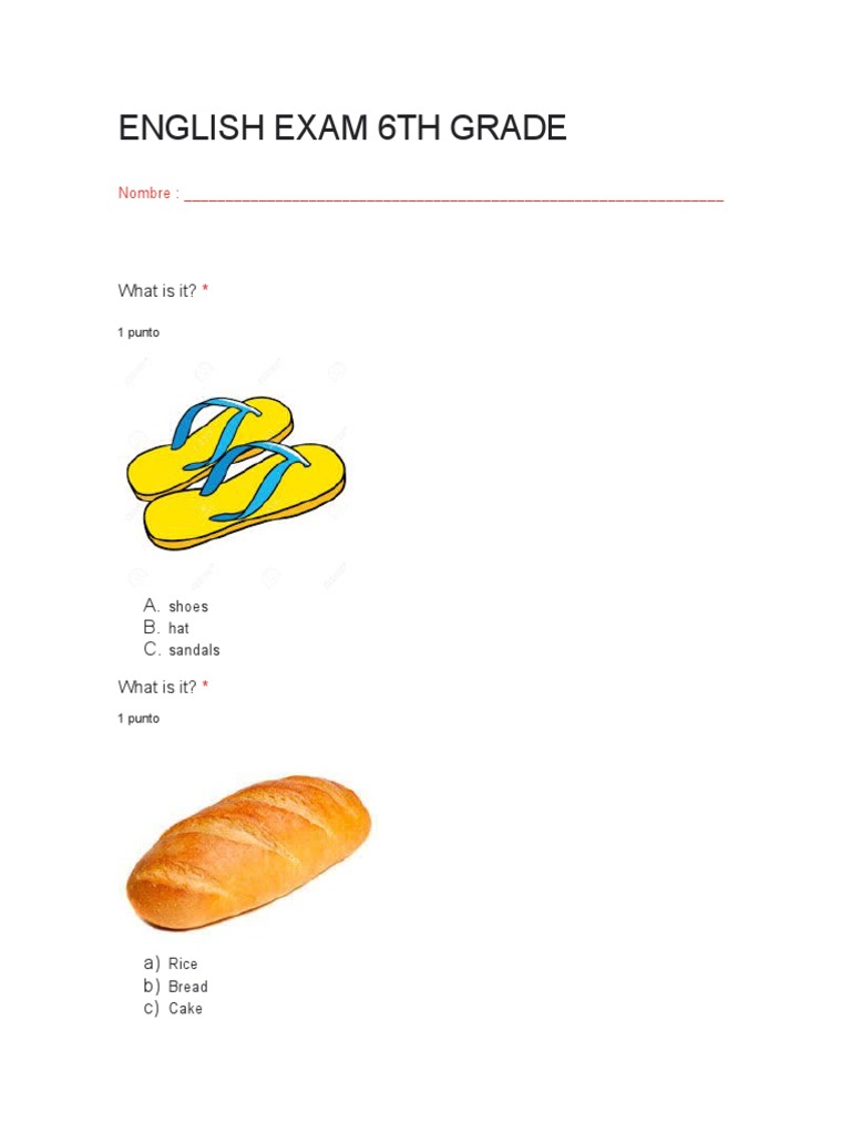 English Exam 6TH Grade | PDF