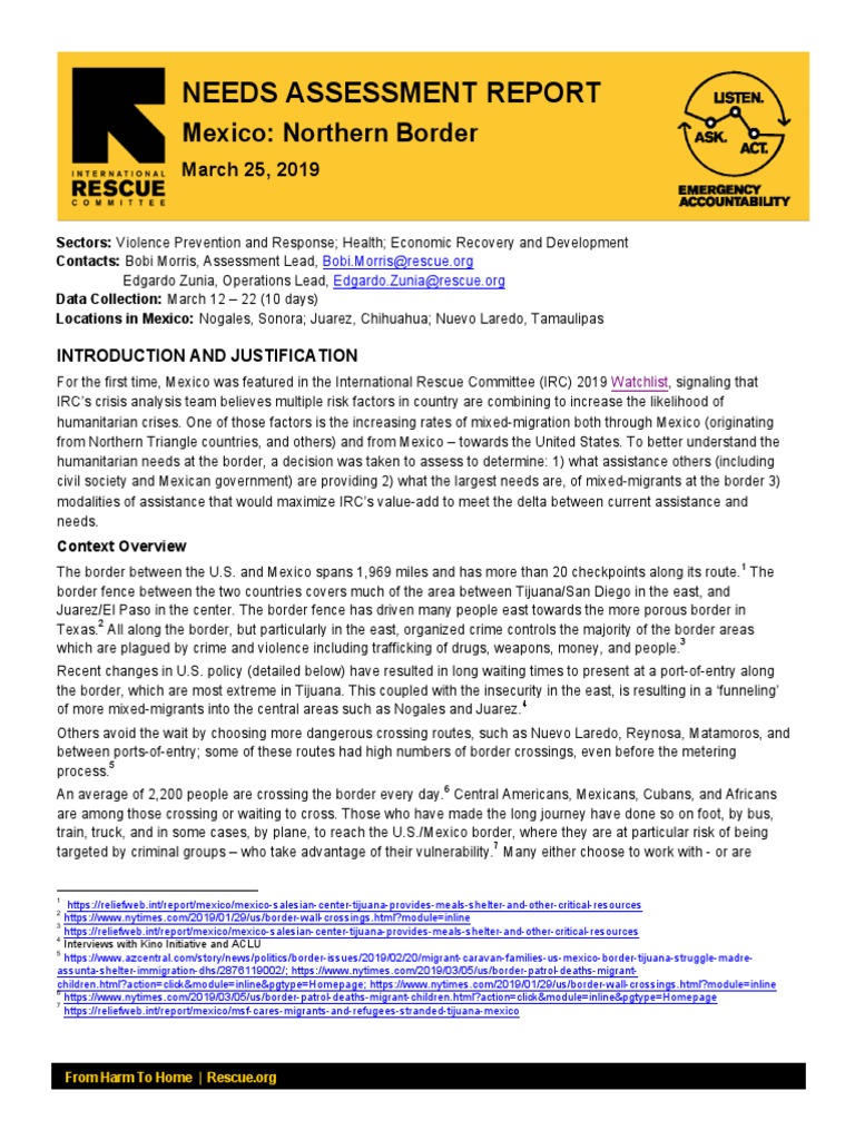 Standard Needs Assessment Report | PDF | Asylum Seeker