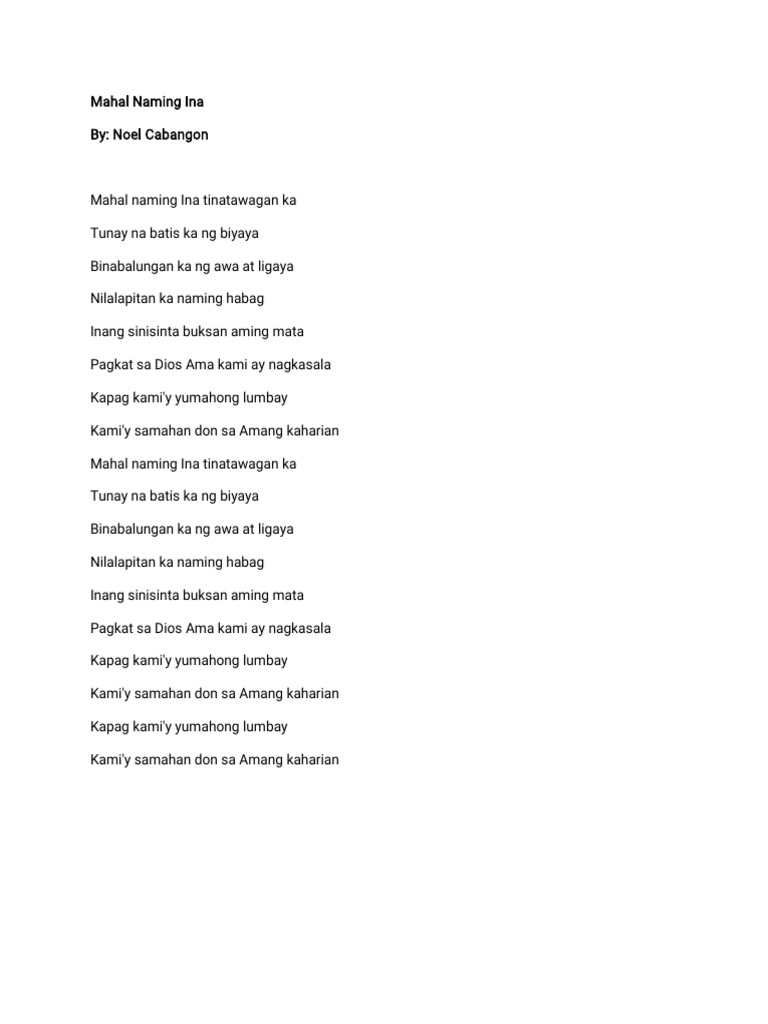 Mahal Naming Ina (Lyrics Only) | PDF