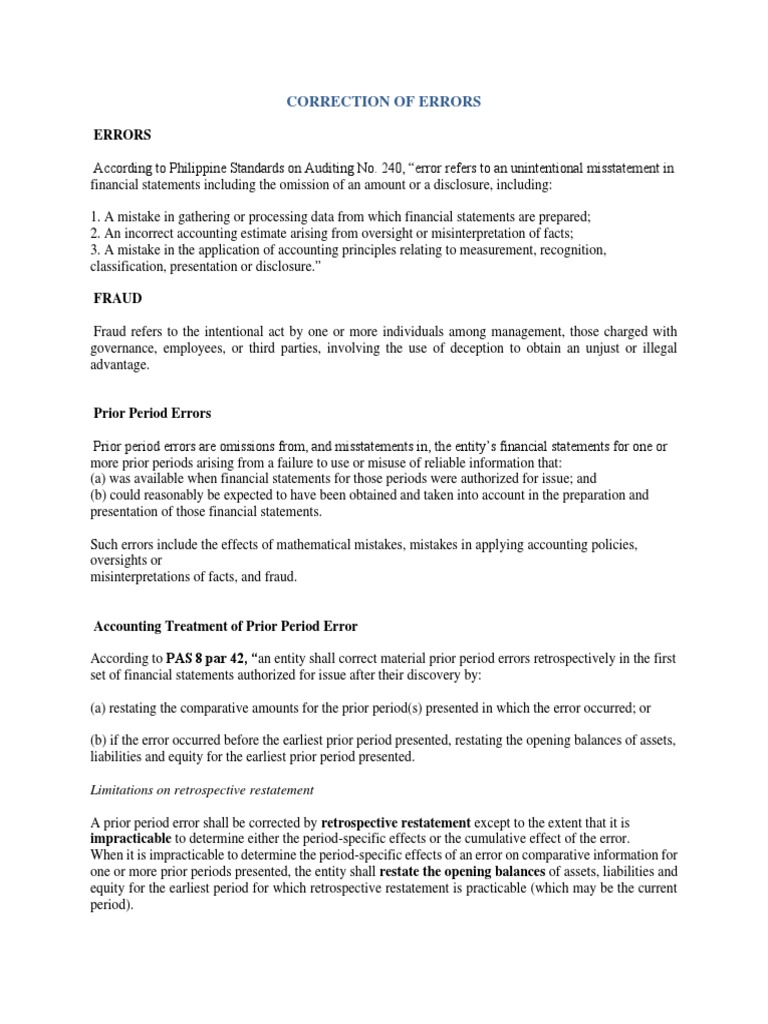 Notes On Correction Of Errors Pdf Balance Sheet Depreciation