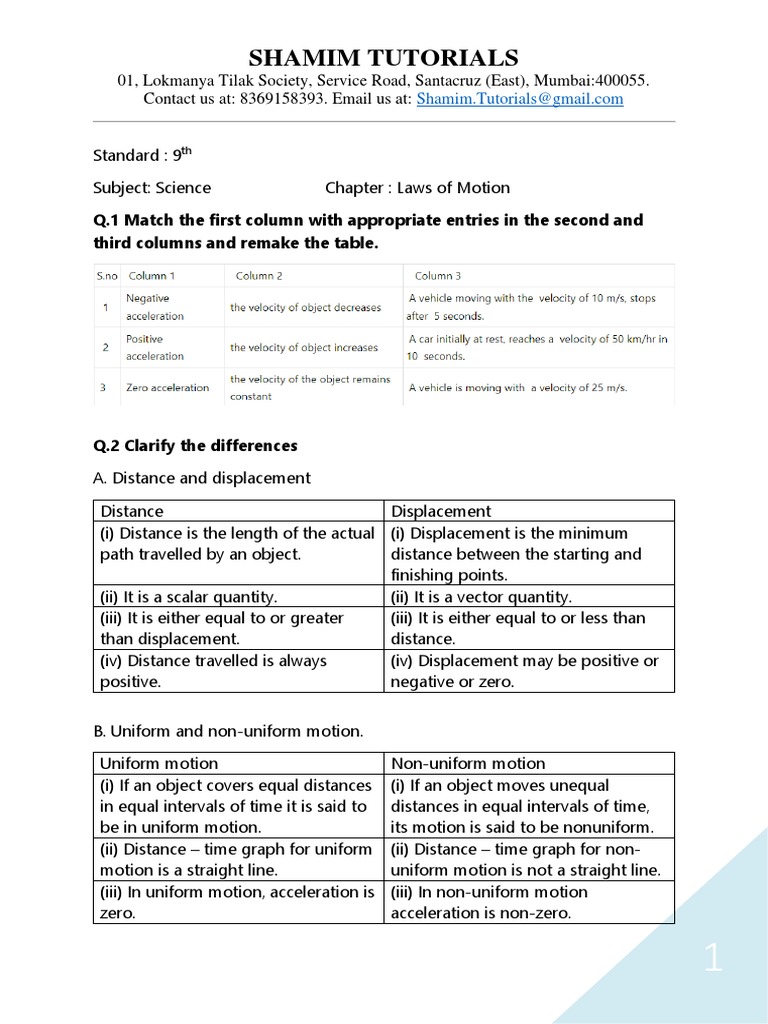 Standard 9 sCIENCE lAWS OF mOTION 1 | PDF | Force | Velocity