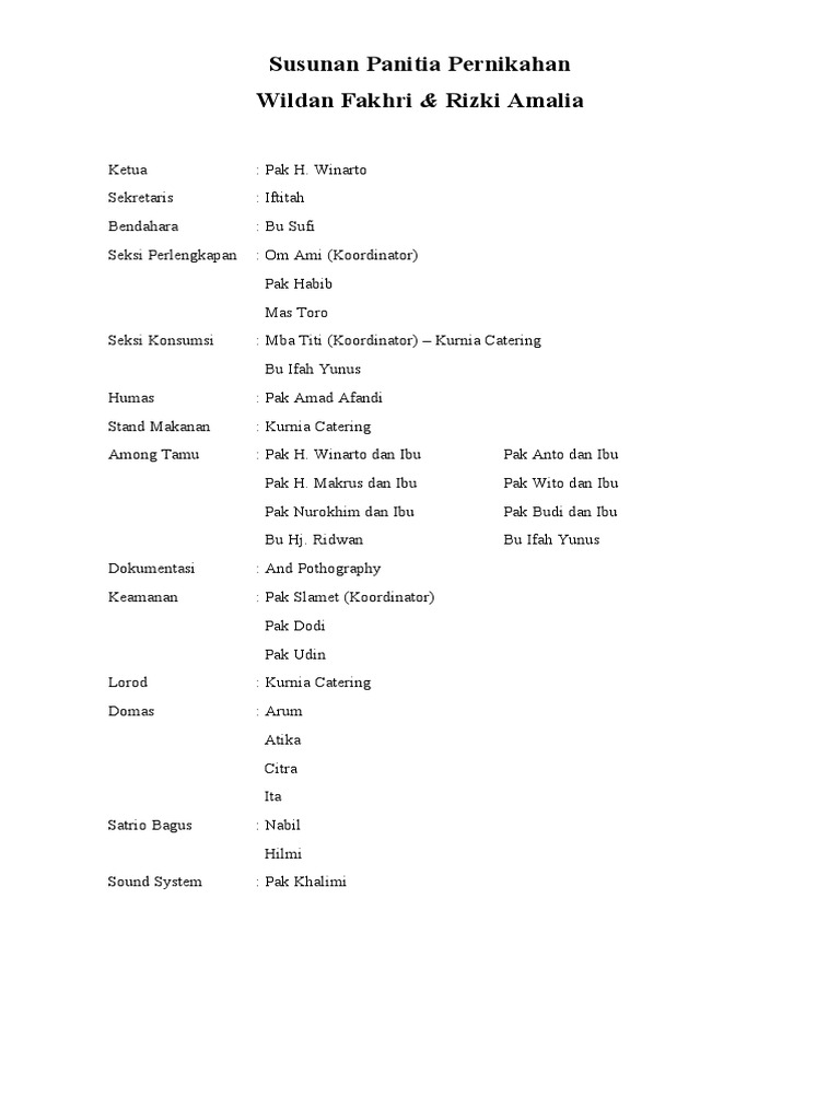 Susunan Panitia Kiki-Wildan | PDF