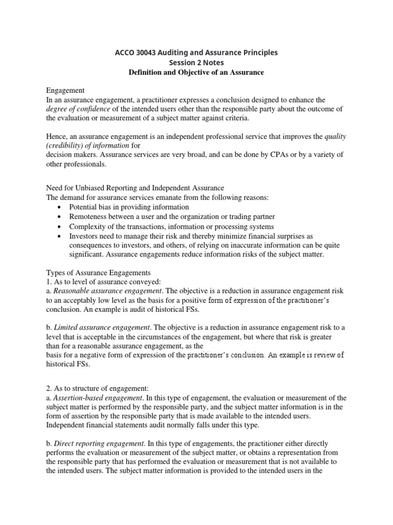 Definition and Objective of An Assurance | PDF | Financial Audit | Audit