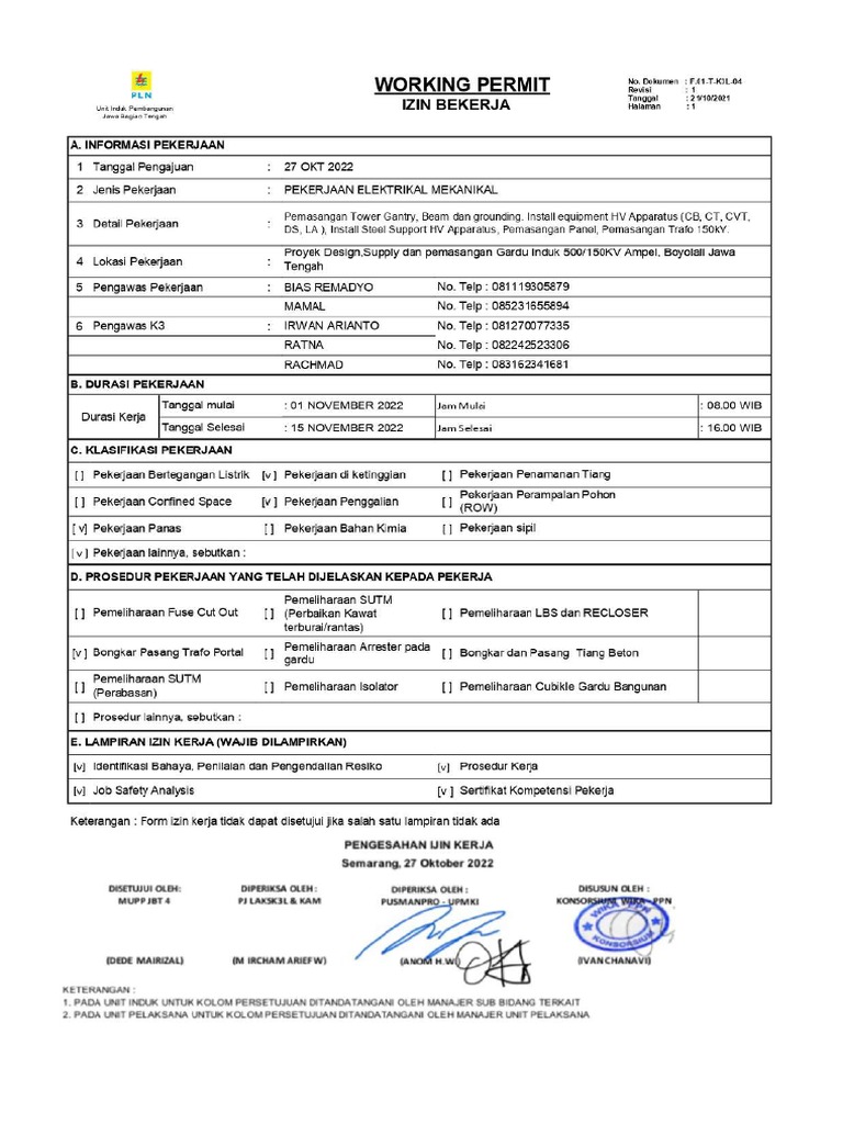 JSA Pemasangan Tower Gantry, Beam dan Grounding | PDF