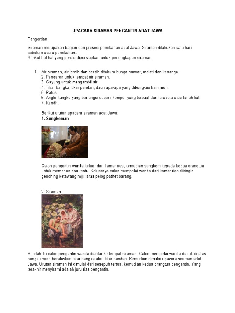 Upacara Siraman Pengantin Adat Jawa | PDF