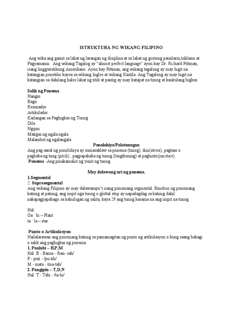 ISTRUKTURA NG Wikang Filipino | PDF