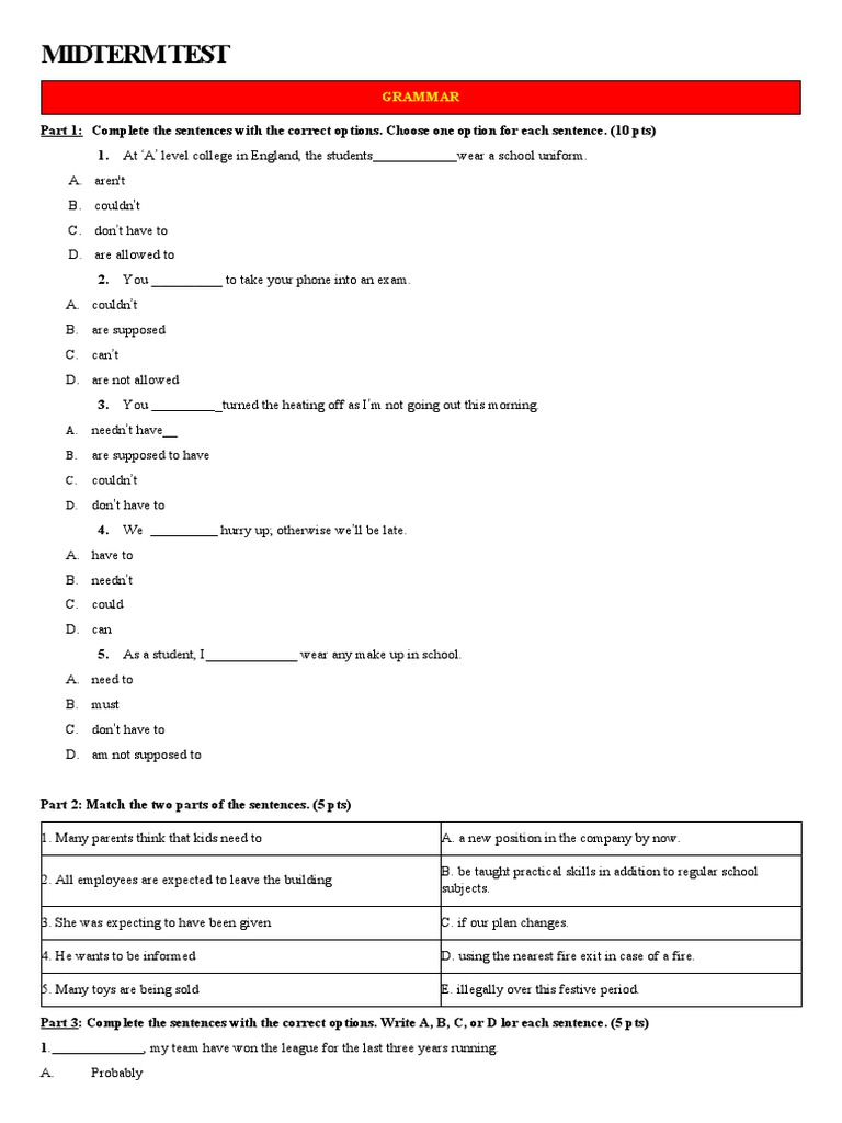 Midterm Test | Download Free PDF | Schools