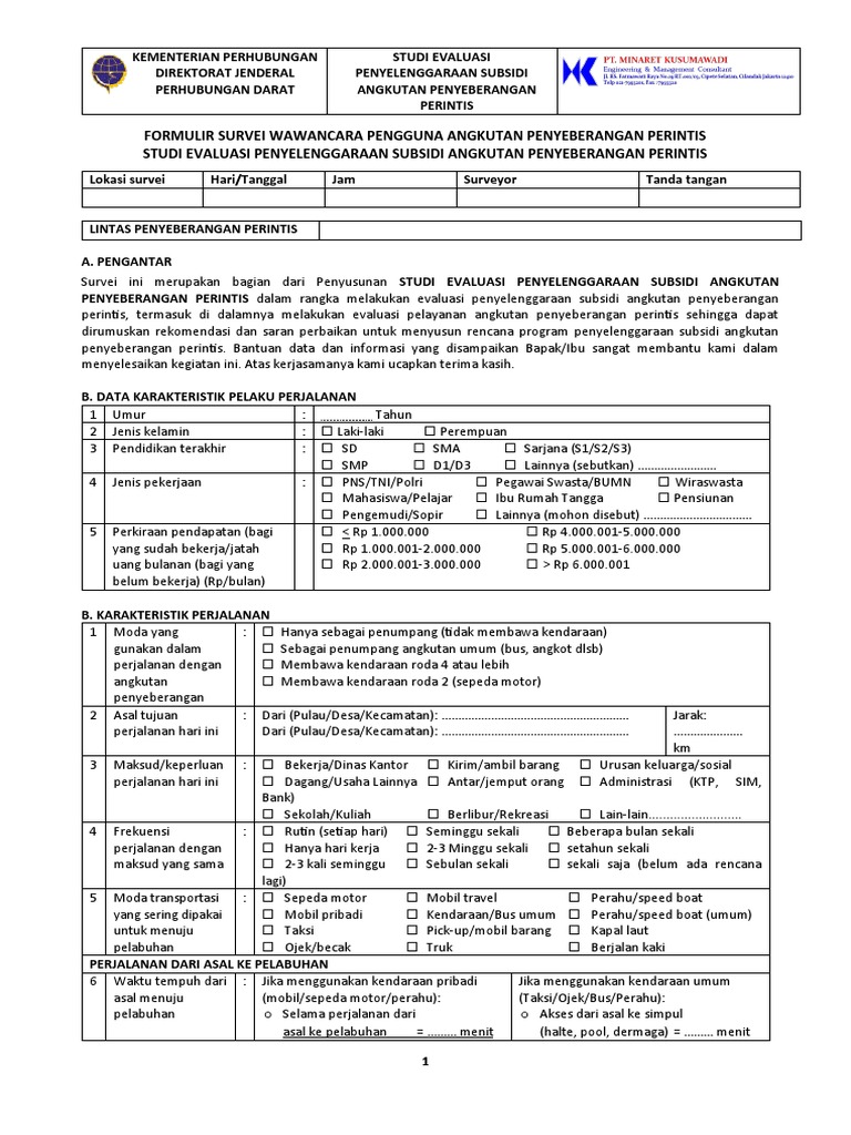 Form 4. Formulir Wawancara Pengguna Angkutan Penyeberangan | PDF
