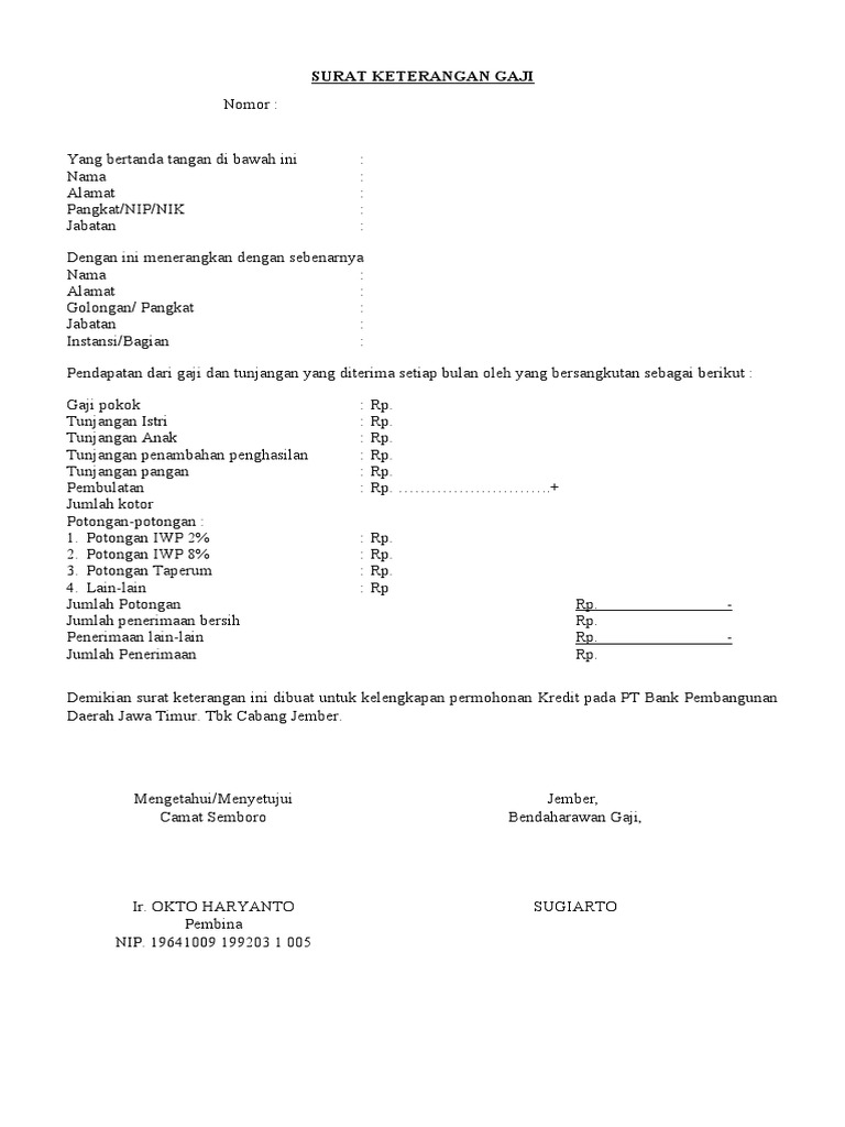 Surat Keterangan Gaji Karyawan Bank Jatim | PDF