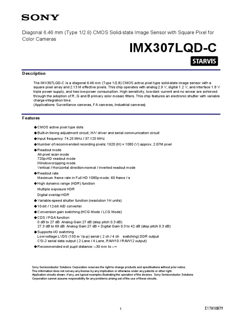 Comprehensive Technical Specifications for the Sony IMX307LQD-C CMOS ...