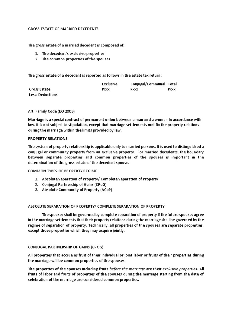 Gross Estate of Married Decedents | PDF | Marriage | Property