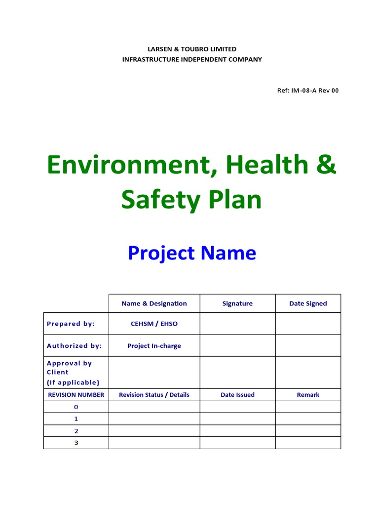 IM-08-A Project EHS Plan | PDF | Leadership | Regulatory Compliance