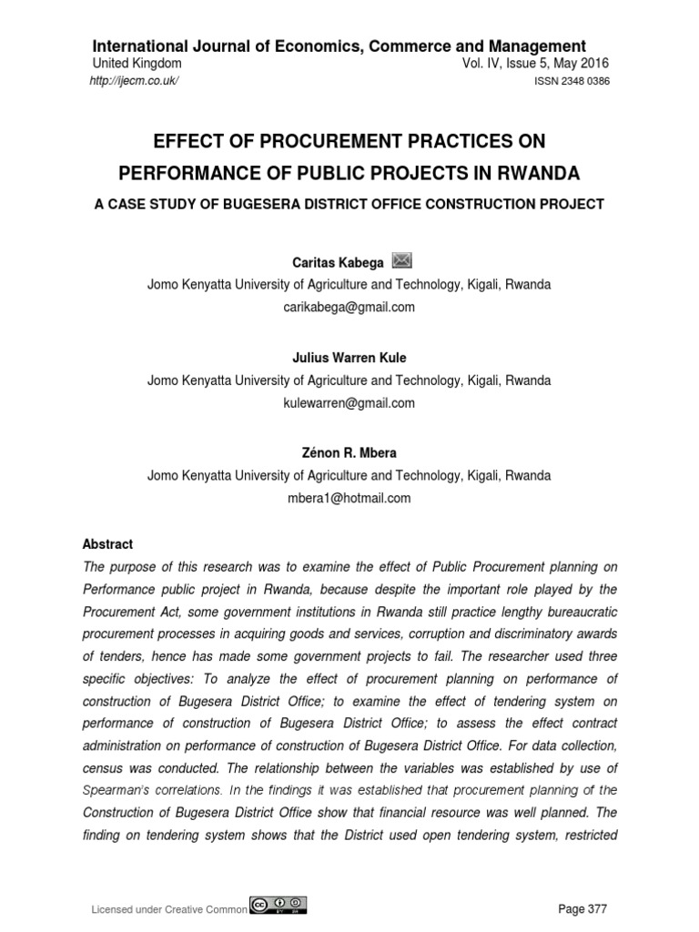 Effect of Procurement Practices On Performance of Public Projects in Rwanda | PDF | P Value ...
