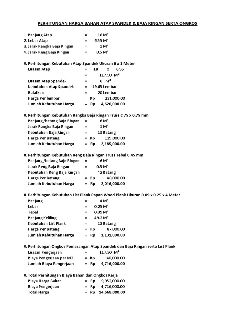 Perhitungan Kebutuhan Atap | PDF | Griya & Taman