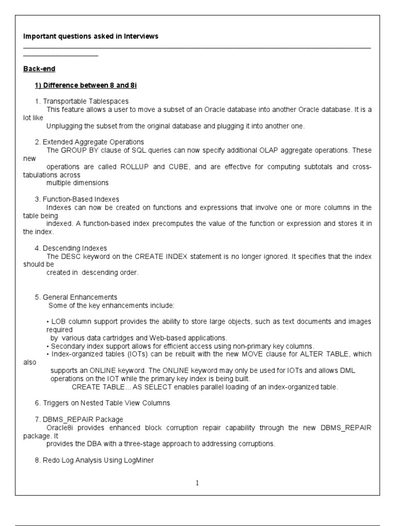 Important Questions Asked in Interviews | PDF | Database Index | Pl/Sql