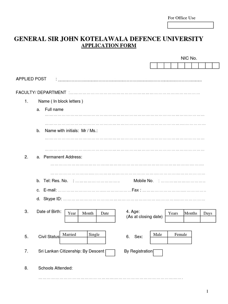 KDU Job Application Form | PDF