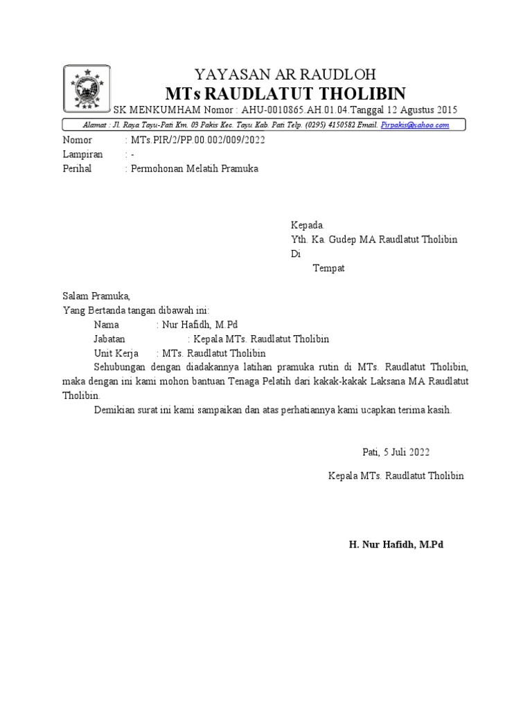 Surat Permohonan Pelatih Pramuka | PDF