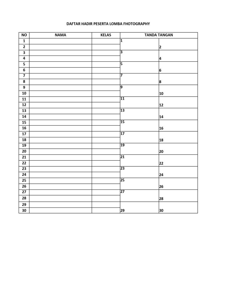 Daftar Hadir Peserta Lomba Foto | PDF