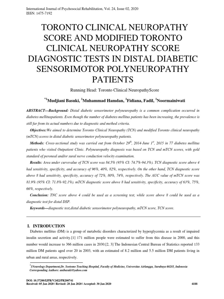 Toronto Neuropathy Scores in Diabetic Patients | PDF | Peripheral ...