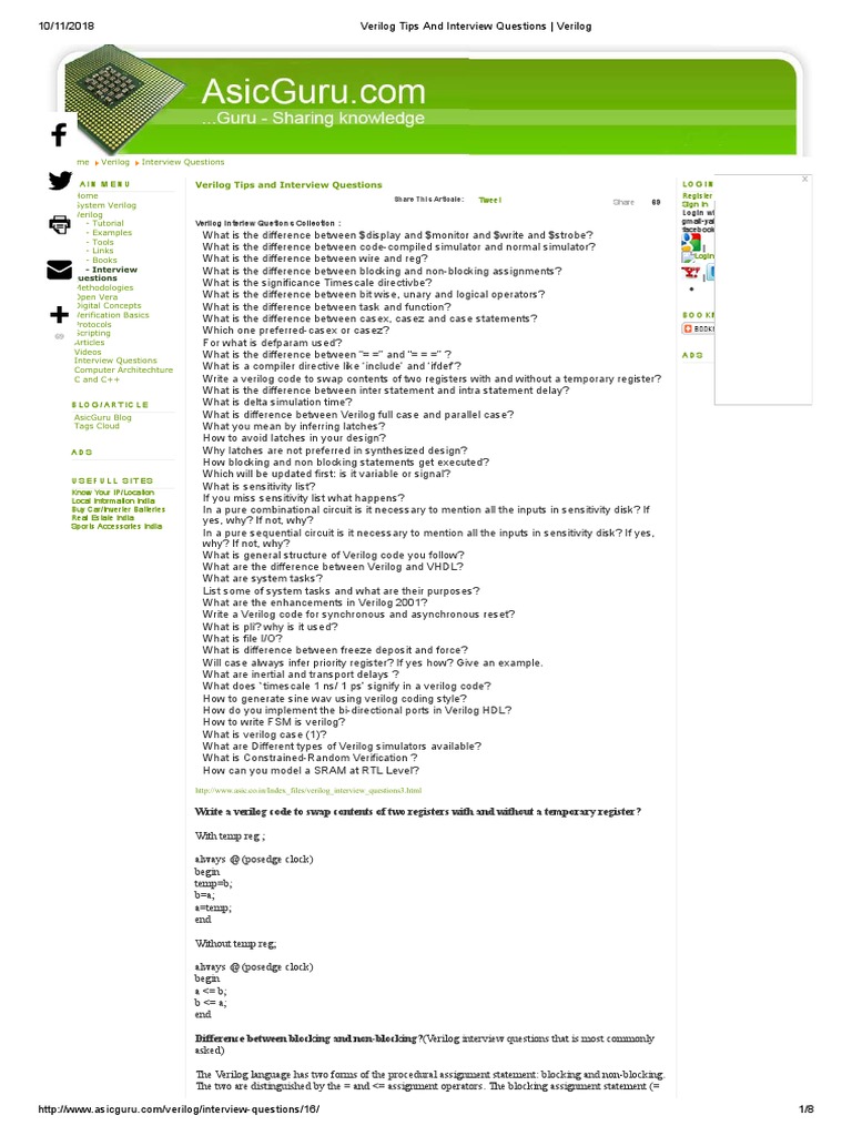 Verilog Tips And Interview Questions Verilog Pdf Vhdl Hardware Description Language
