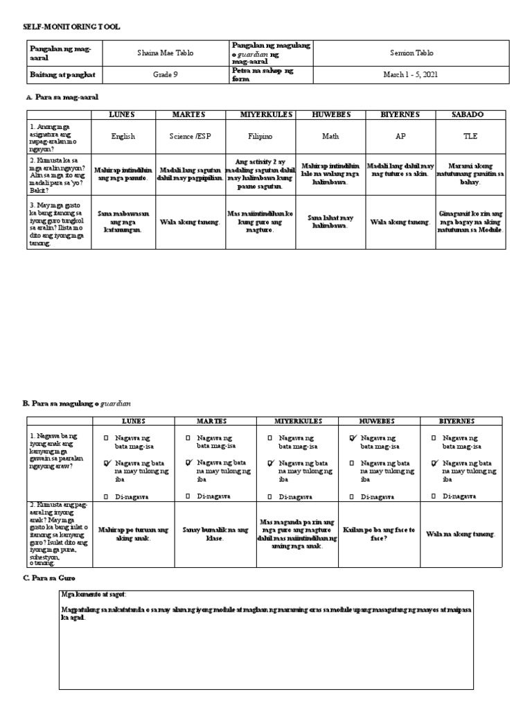 Self-Monitoring-Tool 5 | PDF