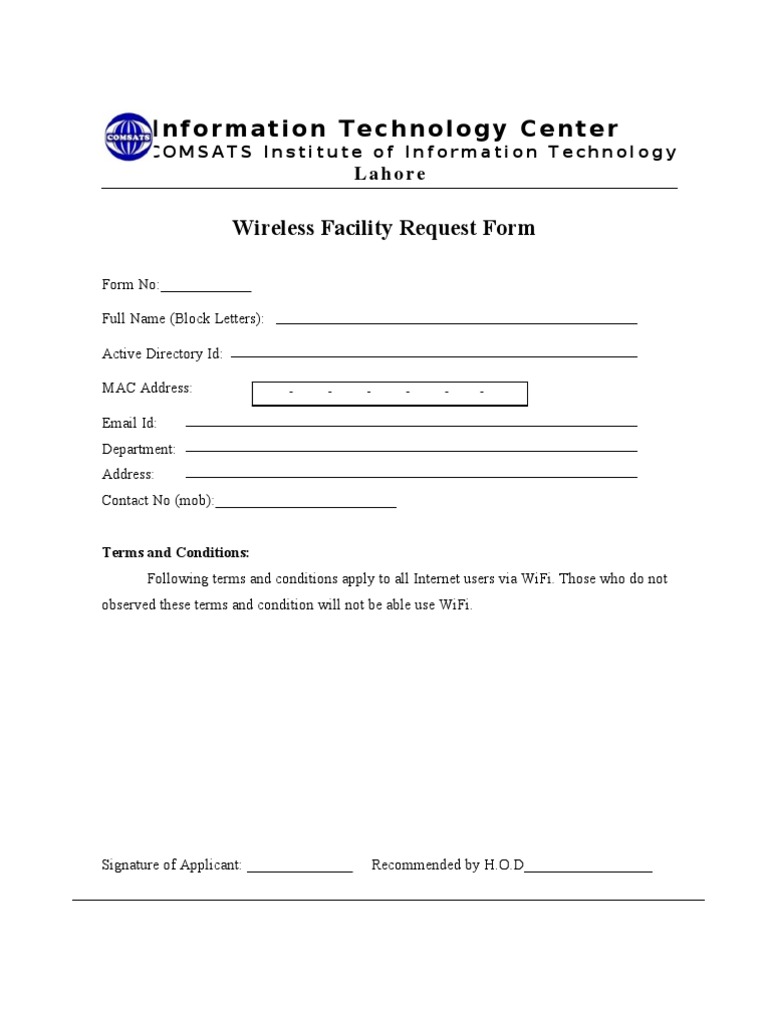COMSATS WiFi Request Form | PDF